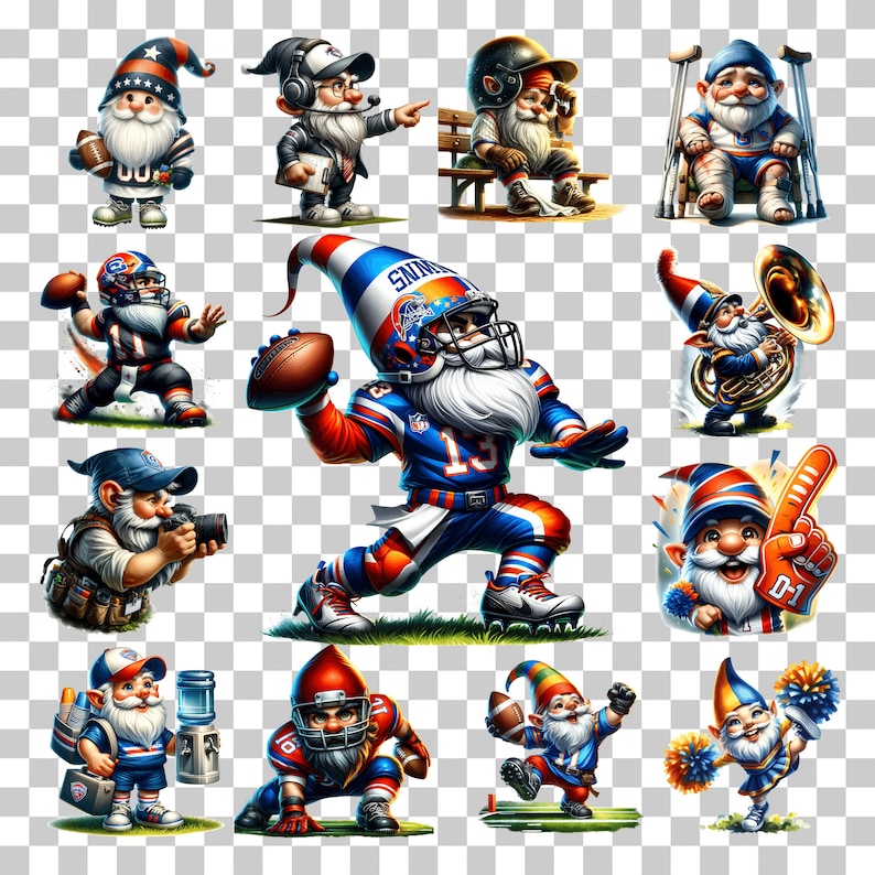 American Football Gnome Clipart Set - 25 Watercolor PNG Images ...