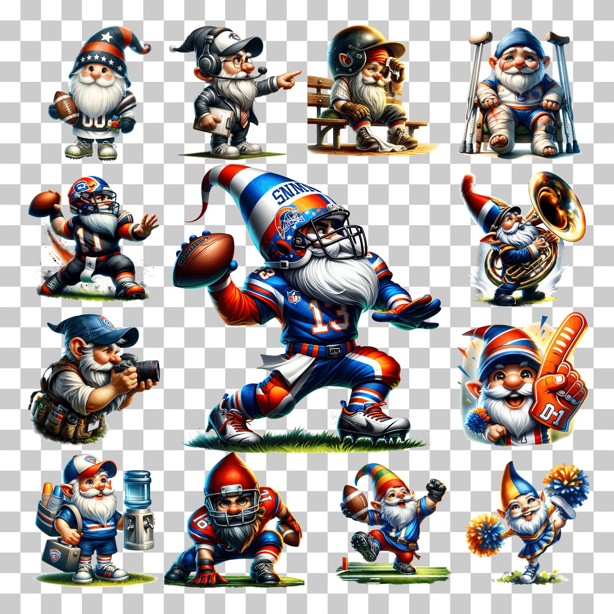 American Football Gnome Clipart Set - 25 Watercolor PNG Images ...
