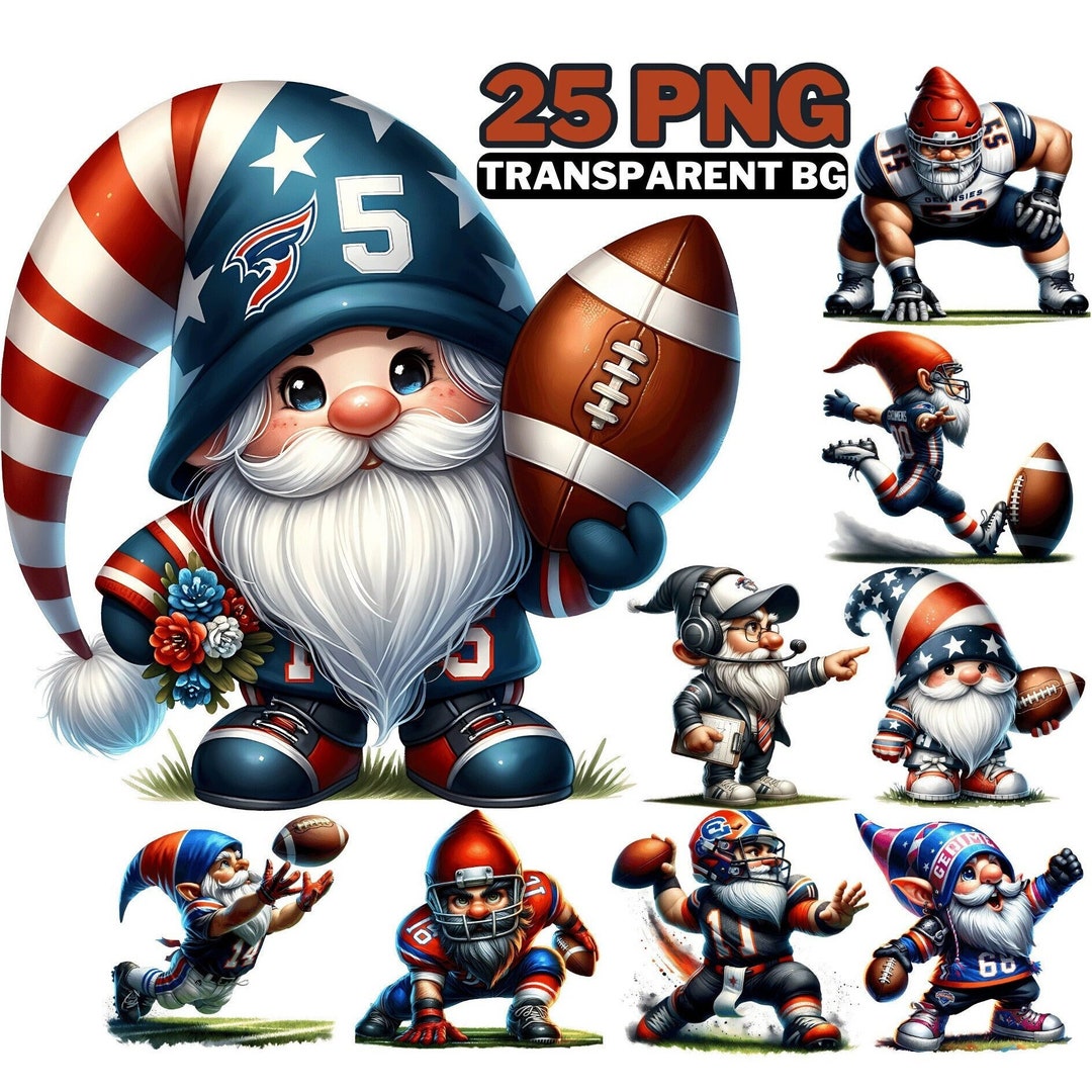 American Football Gnome Clipart Set - 25 Watercolor PNG Images ...