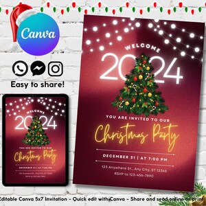 Editable 2024 Christmas Party Invitation, 2024 Printable Xmas Party ...