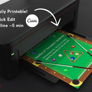 Billiards Birthday Invitation Template, Editable Snooker Birthday ...