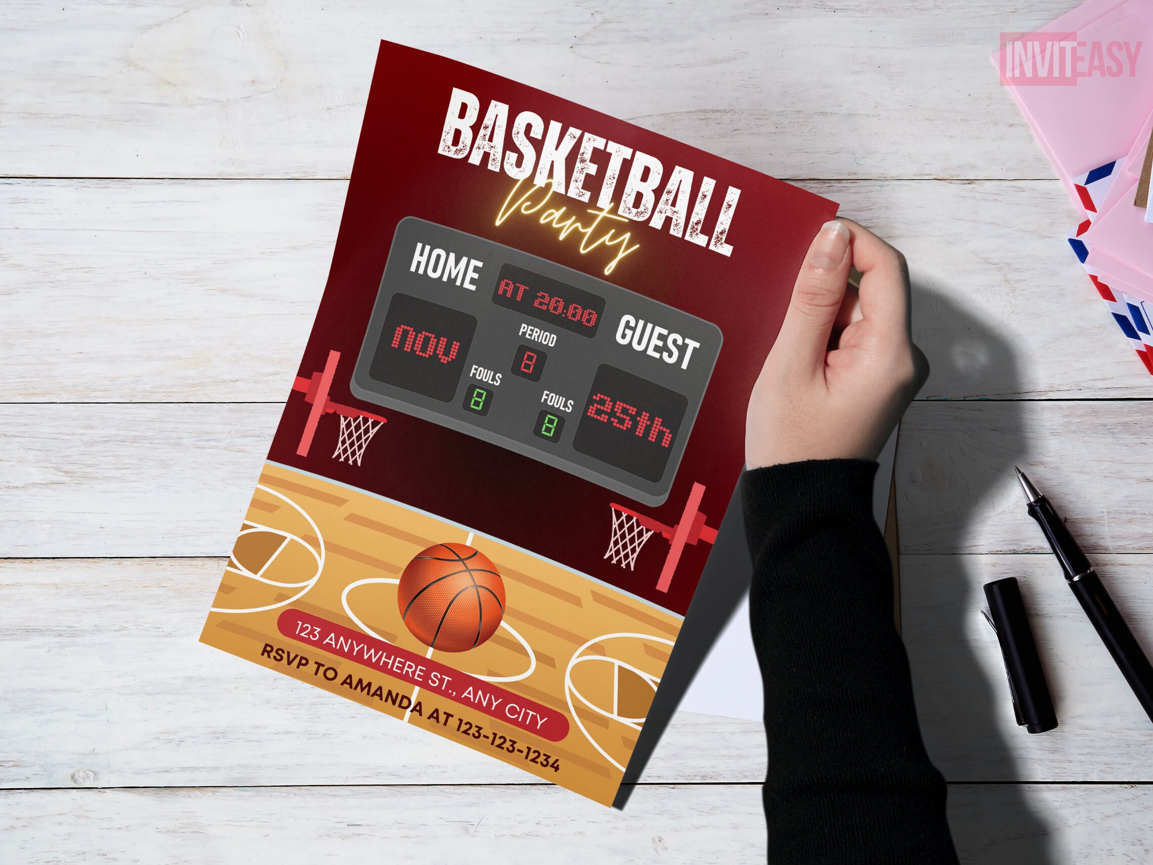 Editable Basketball Birthday Party Invitation Template, Printable ...