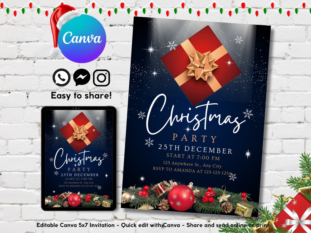Printable Christmas Party Invitation, Editable Christmas Party Flyer ...