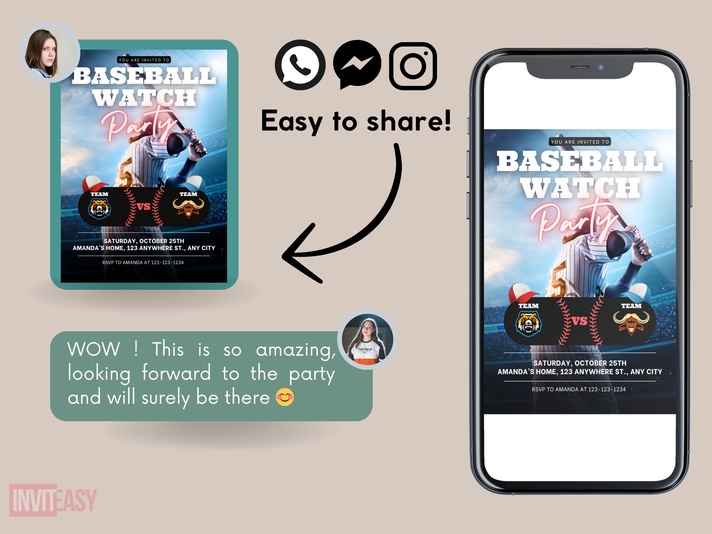 Baseball Game Watch Party Invitation, Editable Baseball Game Day Invite ...