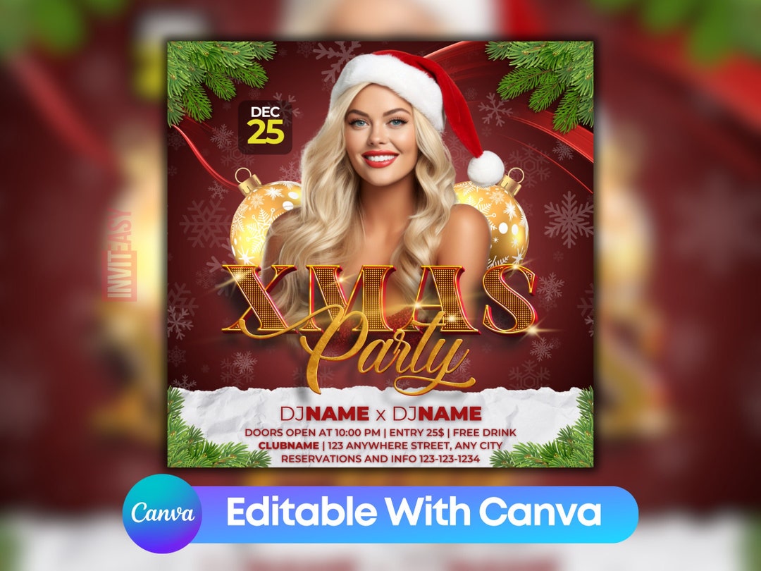 Editable Xmas Party Invitation Flyer, Printable Christmas Party ...