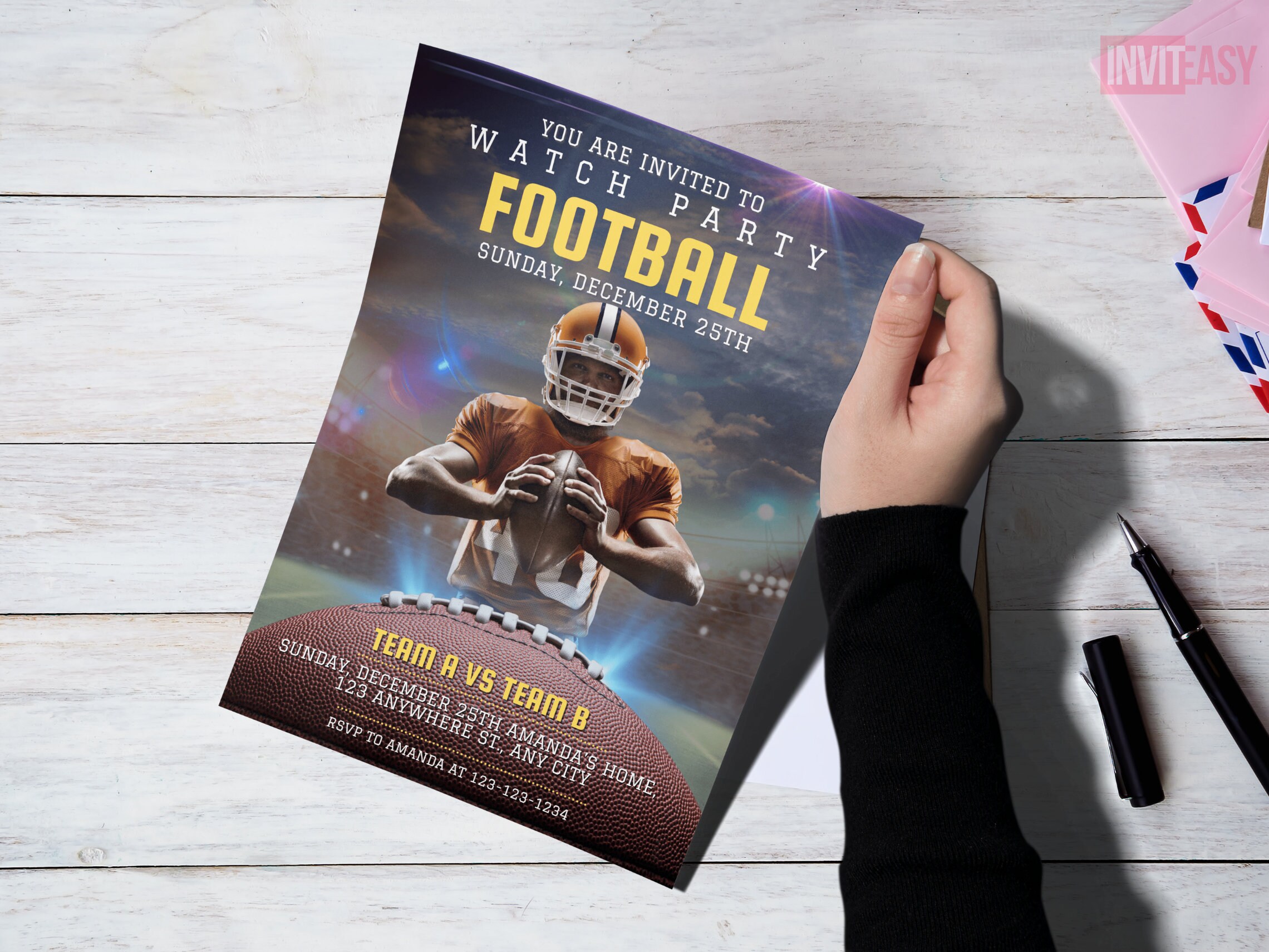 American Football Watch Party Invitation, Editable Football Game Day ...