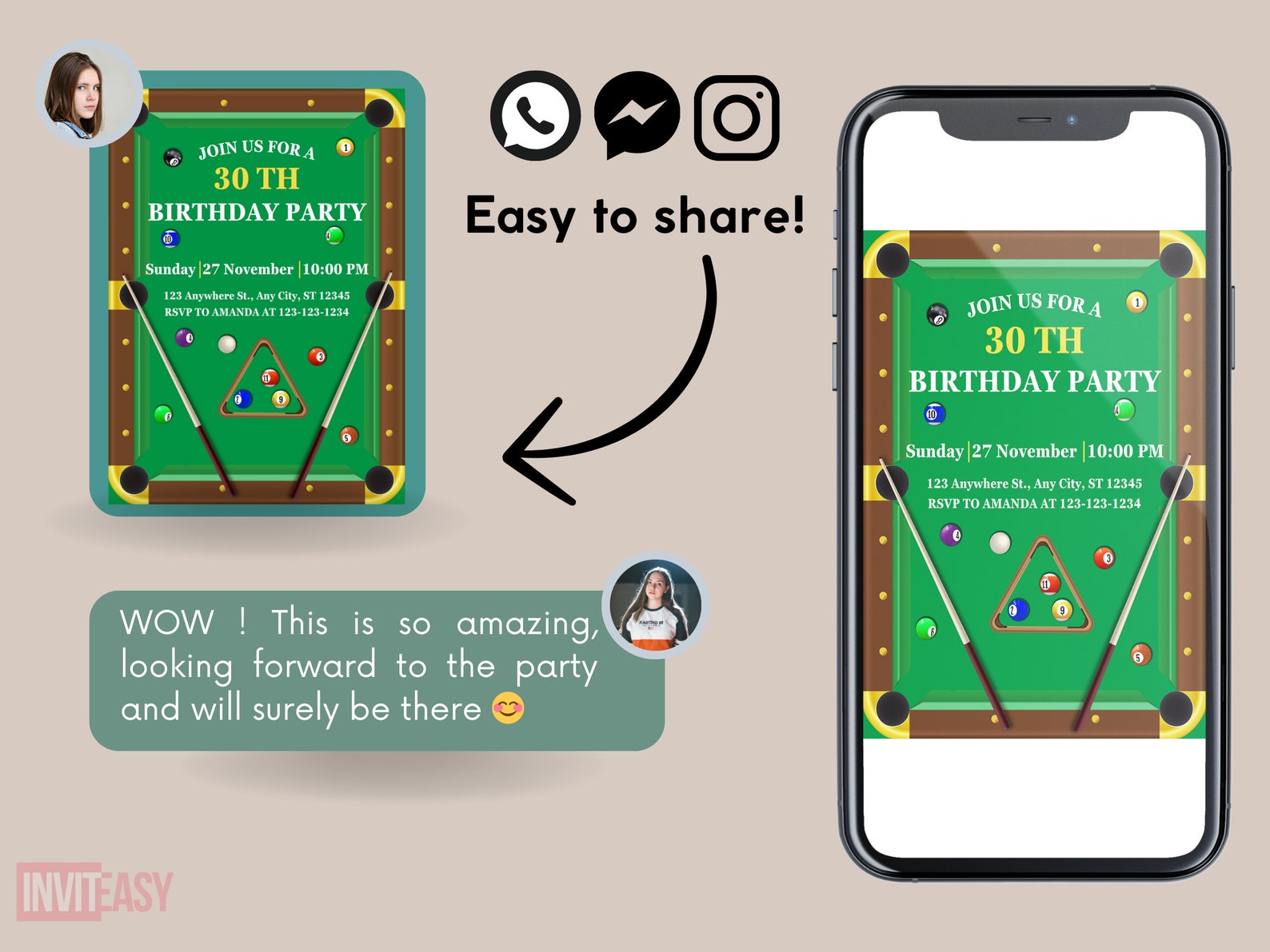 Billiards Birthday Invitation Template, Editable Snooker Birthday ...