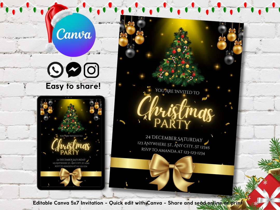 Editable Christmas Holiday Party Invitation Template, Printable ...