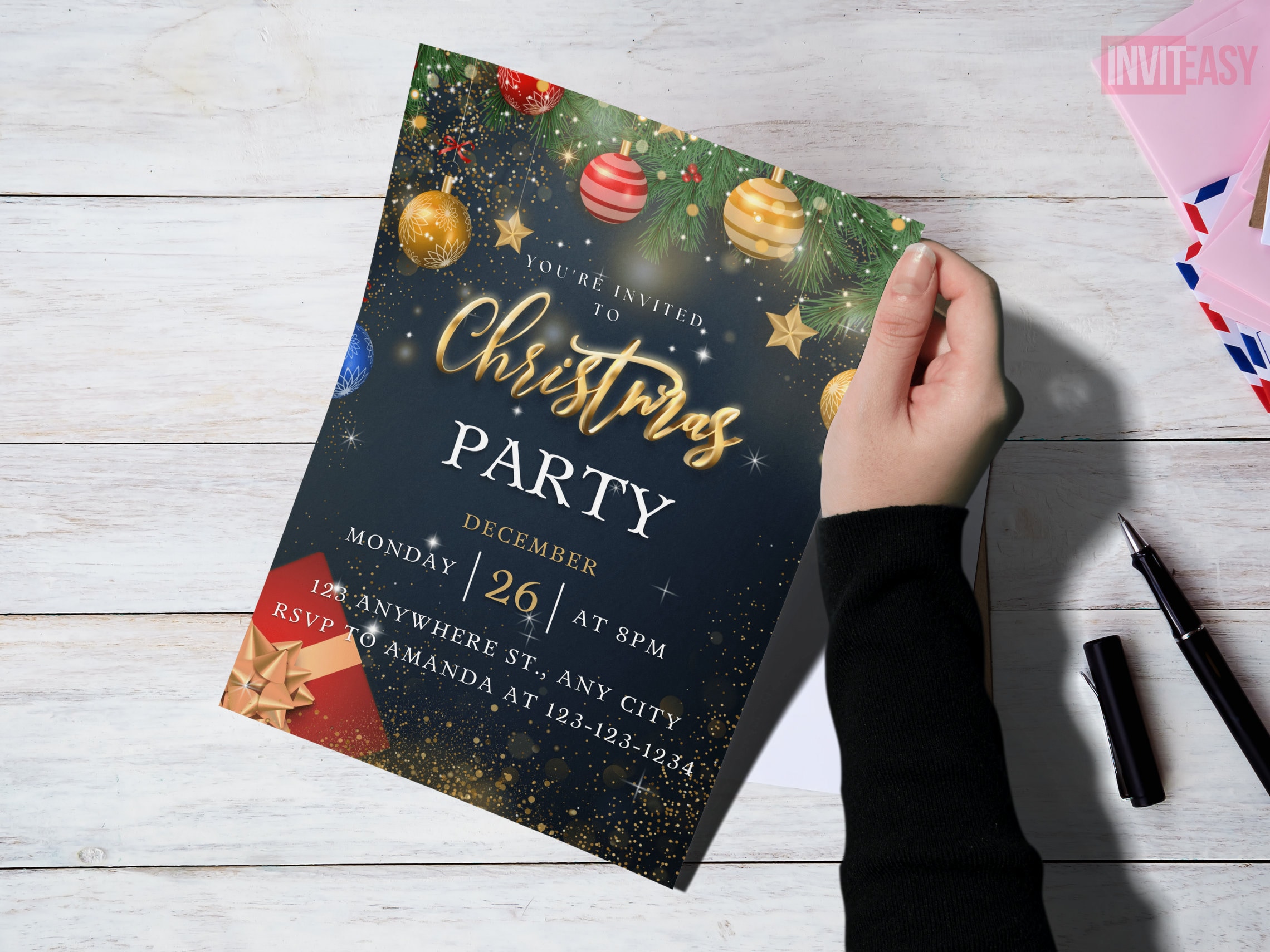 Editable Christmas Party Invitation Flyer, Printable Christmas Party ...