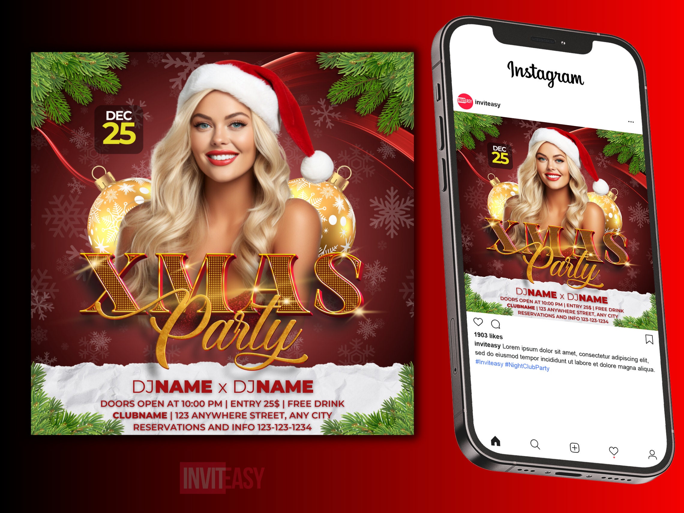 Editable Xmas Party Invitation Flyer, Printable Christmas Party ...