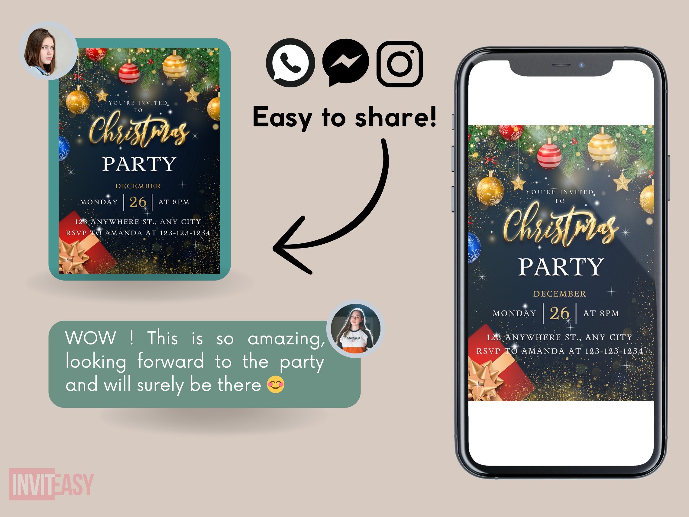 Editable Christmas Party Invitation Flyer, Printable Christmas Party ...