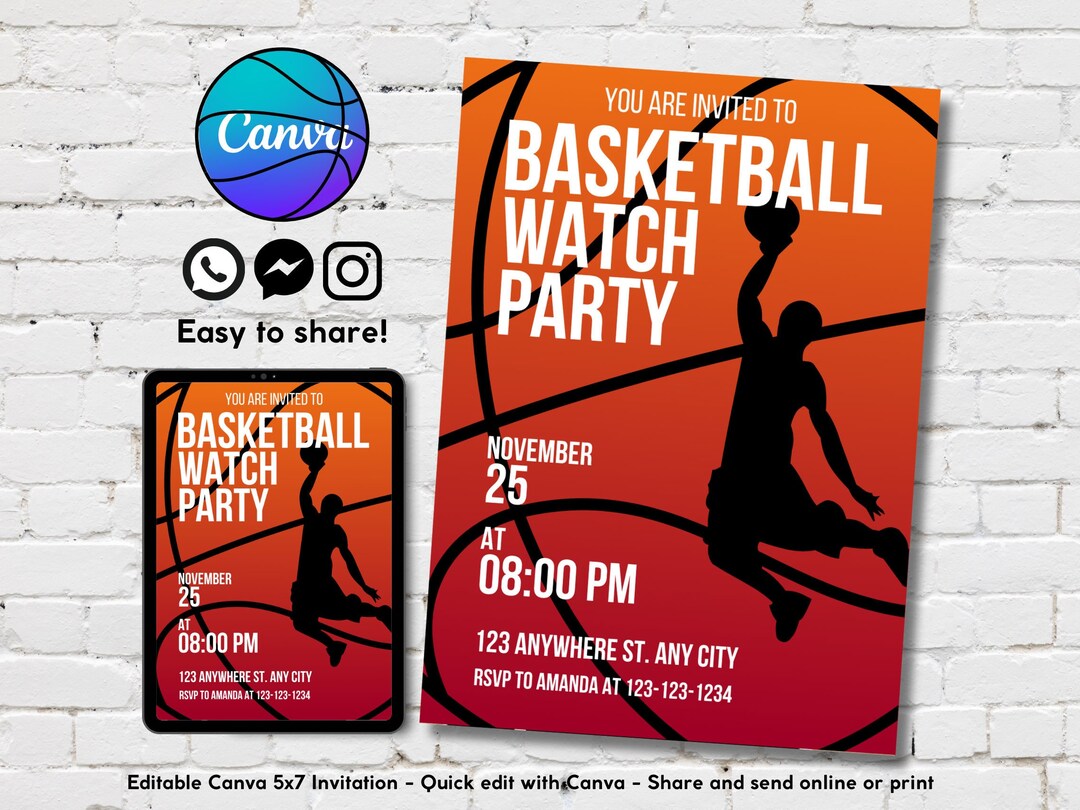 Editable Basketball Watch Party Invitation Template, Printable ...
