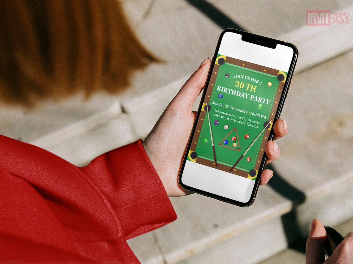 Billiards Birthday Invitation Template, Editable Snooker Birthday ...