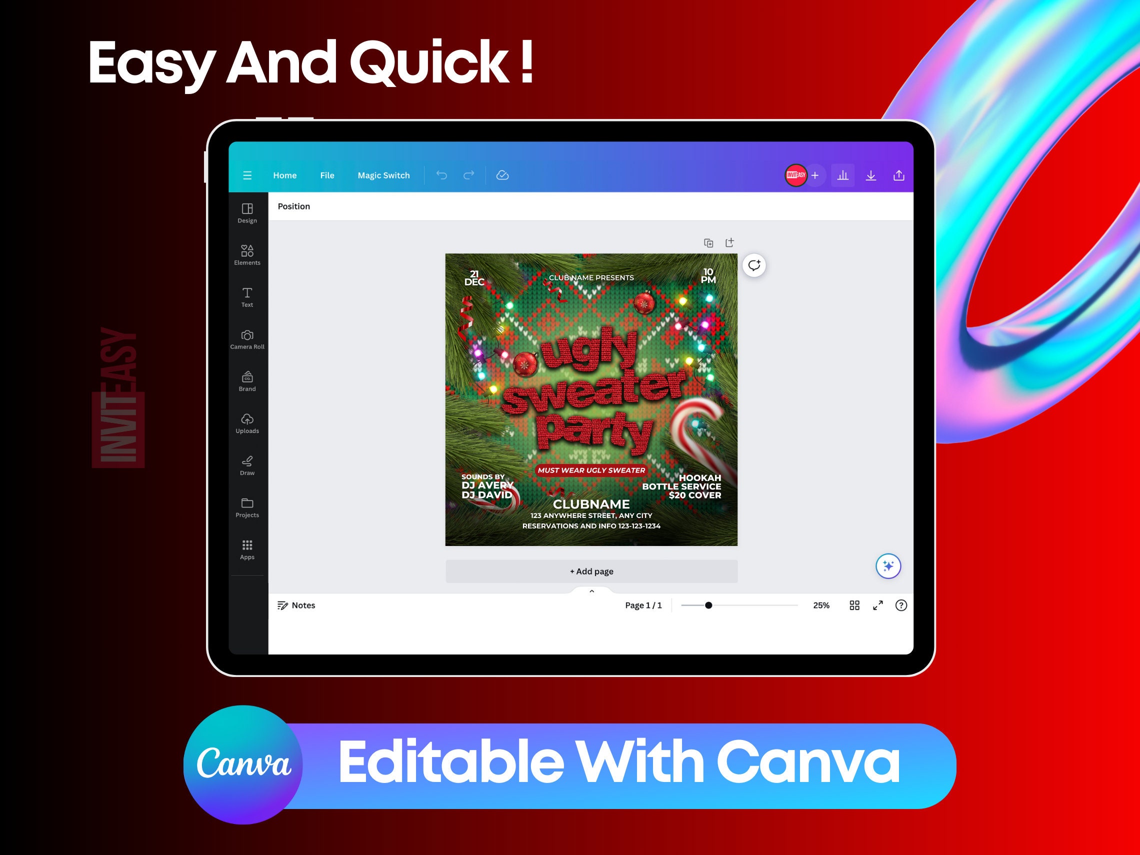 Editable Ugly Sweater Party Invitation Flyer, Printable Ugly Sweater ...