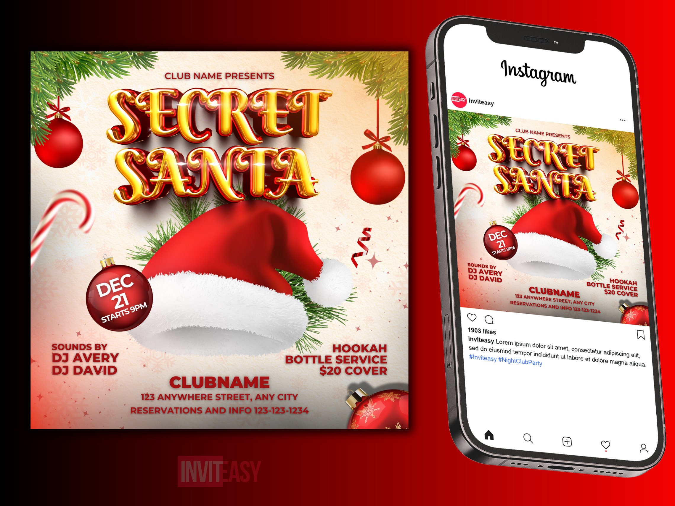 Editable Secret Santa Party Invitation Flyer, Printable Secret Santa ...