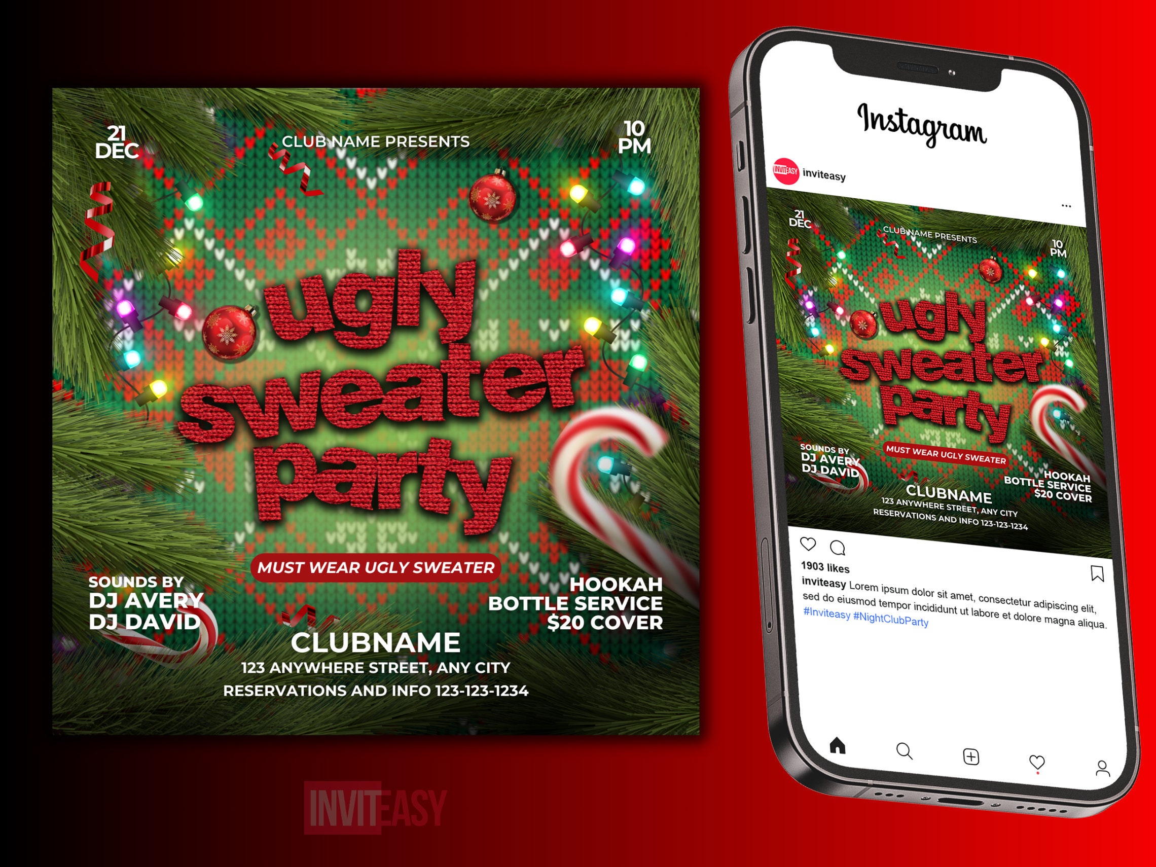 Editable Ugly Sweater Party Invitation Flyer, Printable Ugly Sweater ...