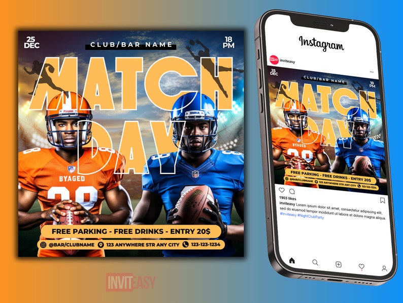 American Football Watch Party Invitation, Editable Football Game Day ...