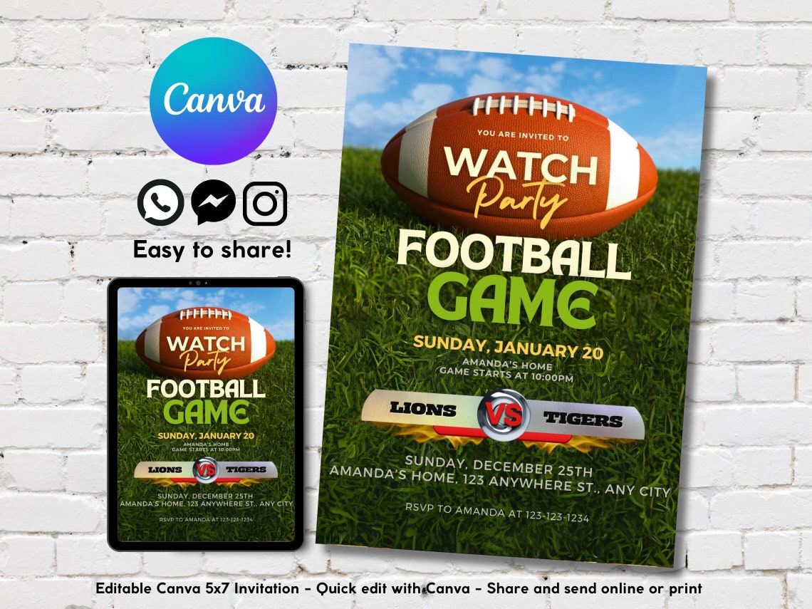 Editable Football Game Day Invite, Printable American Football ...