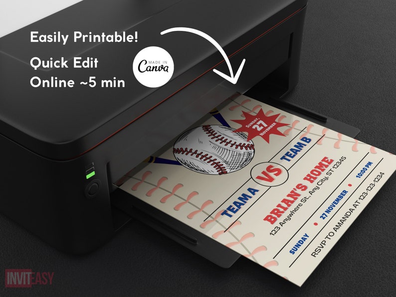 Printable Baseball Birthday Party Invitation, Editable Baseball Game ...