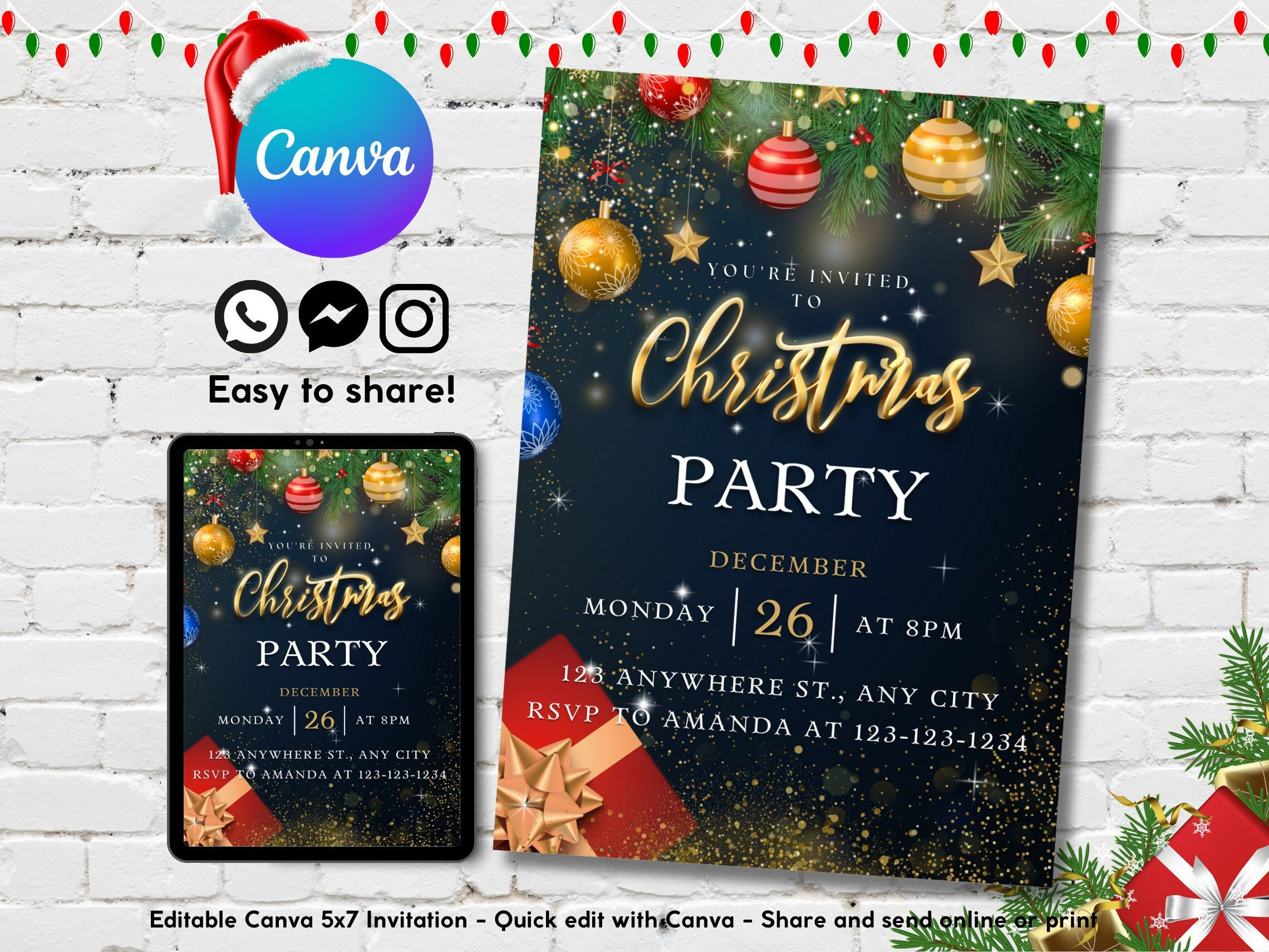 Editable Christmas Party Invitation Flyer, Printable Christmas Party ...