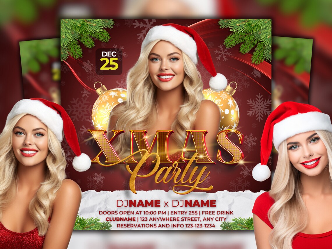 Editable Xmas Party Invitation Flyer, Printable Christmas Party ...