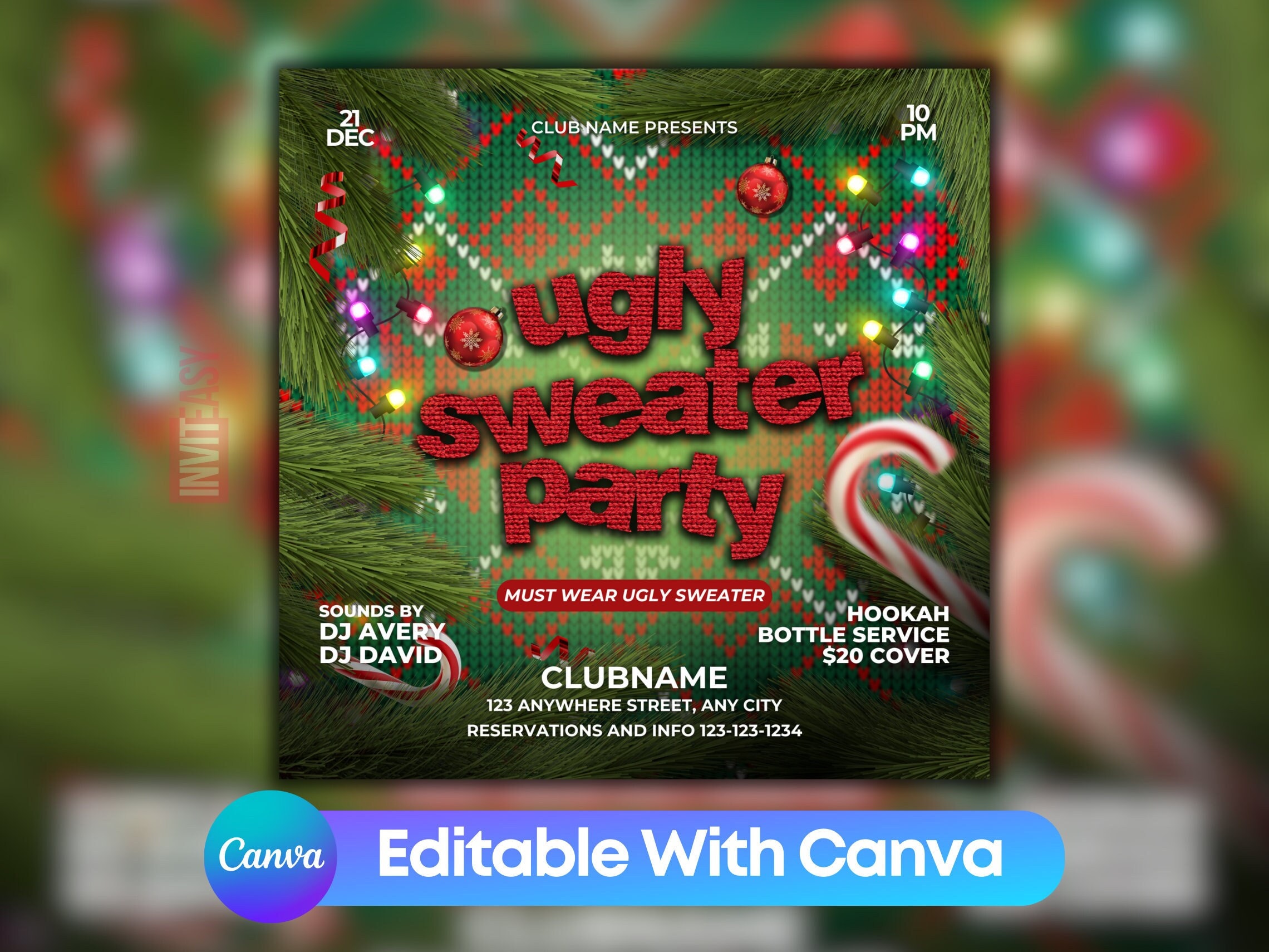 Editable Ugly Sweater Party Invitation Flyer, Printable Ugly Sweater ...