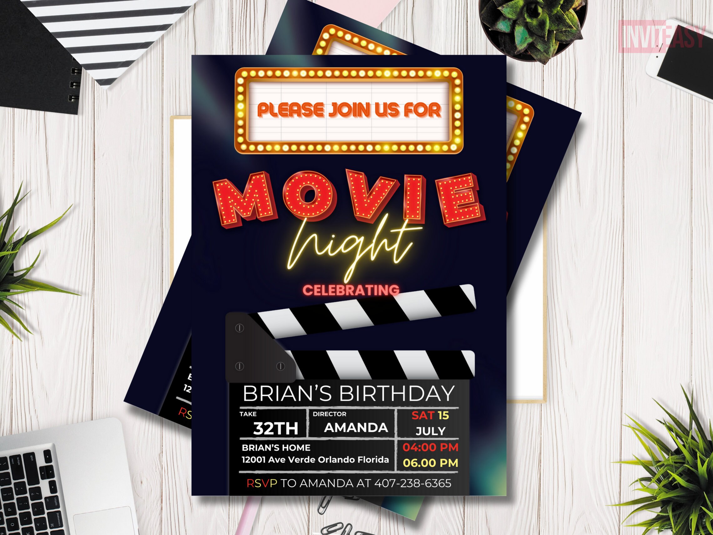 Editable Movie Night Birthday Invitation, Kids Party Invite, Printable ...