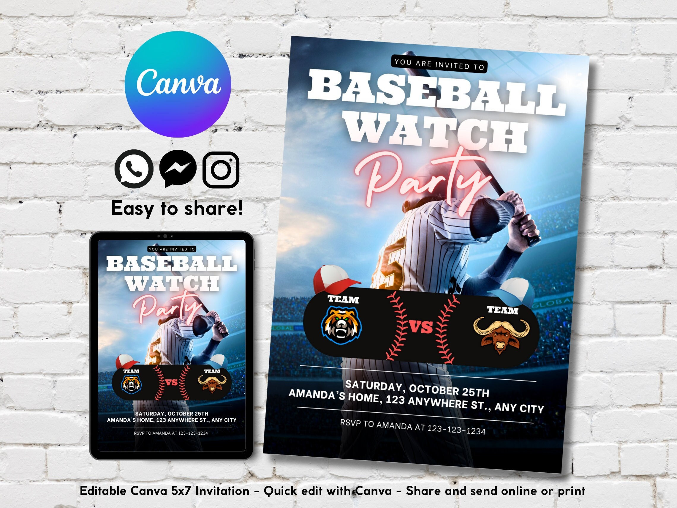 Baseball Game Watch Party Invitation, Editable Baseball Game Day Invite, Sporty Event Birthday ...