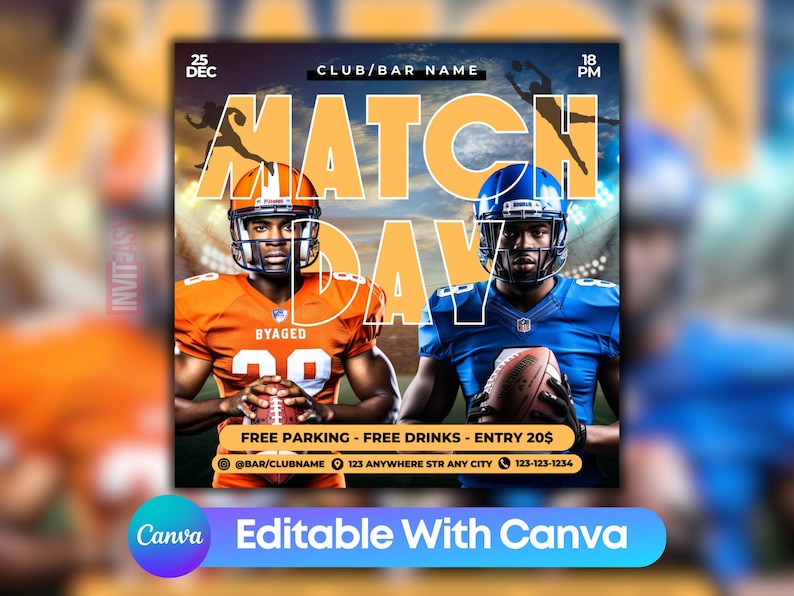 American Football Watch Party Invitation, Editable Football Game Day ...