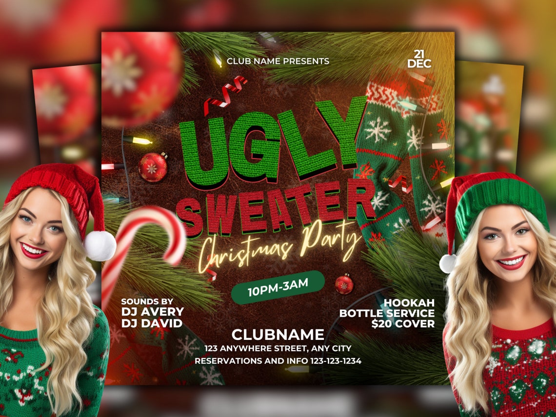 Editable Ugly Sweater Party Invitation Flyer, Printable Ugly Sweater ...