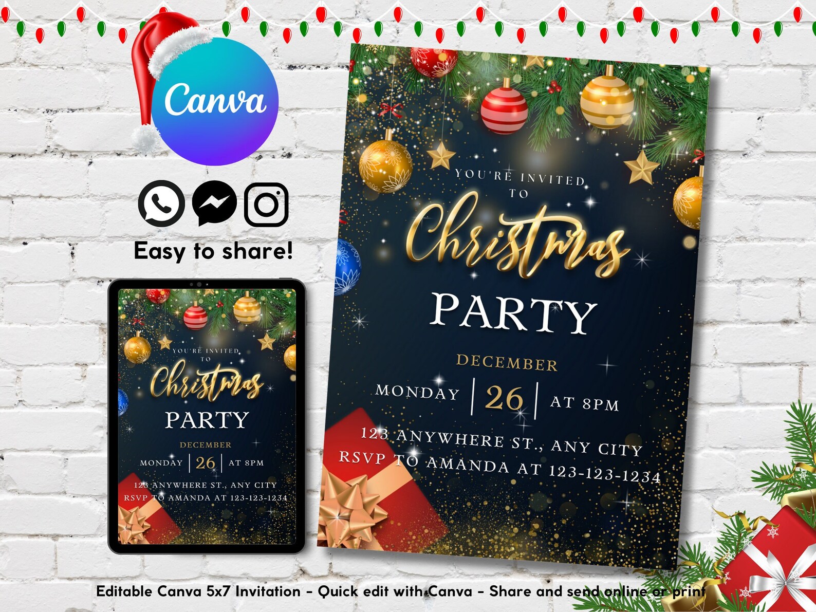 Editable Christmas Party Invitation Printable Christmas Party - Etsy