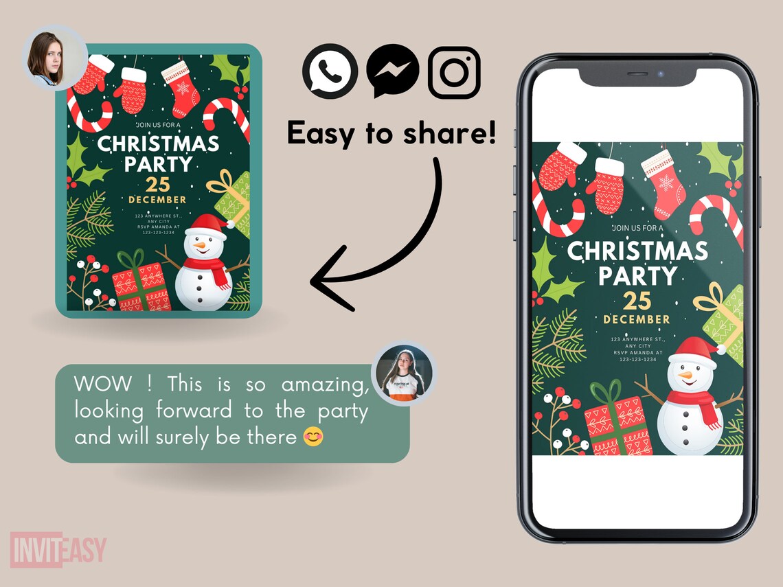 Editable Christmas Party Invitation, Printable Christmas Party Flyer ...