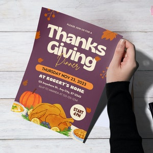 Editable Thanksgiving Dinner Invitation, Printable Digital Fall Harvest ...