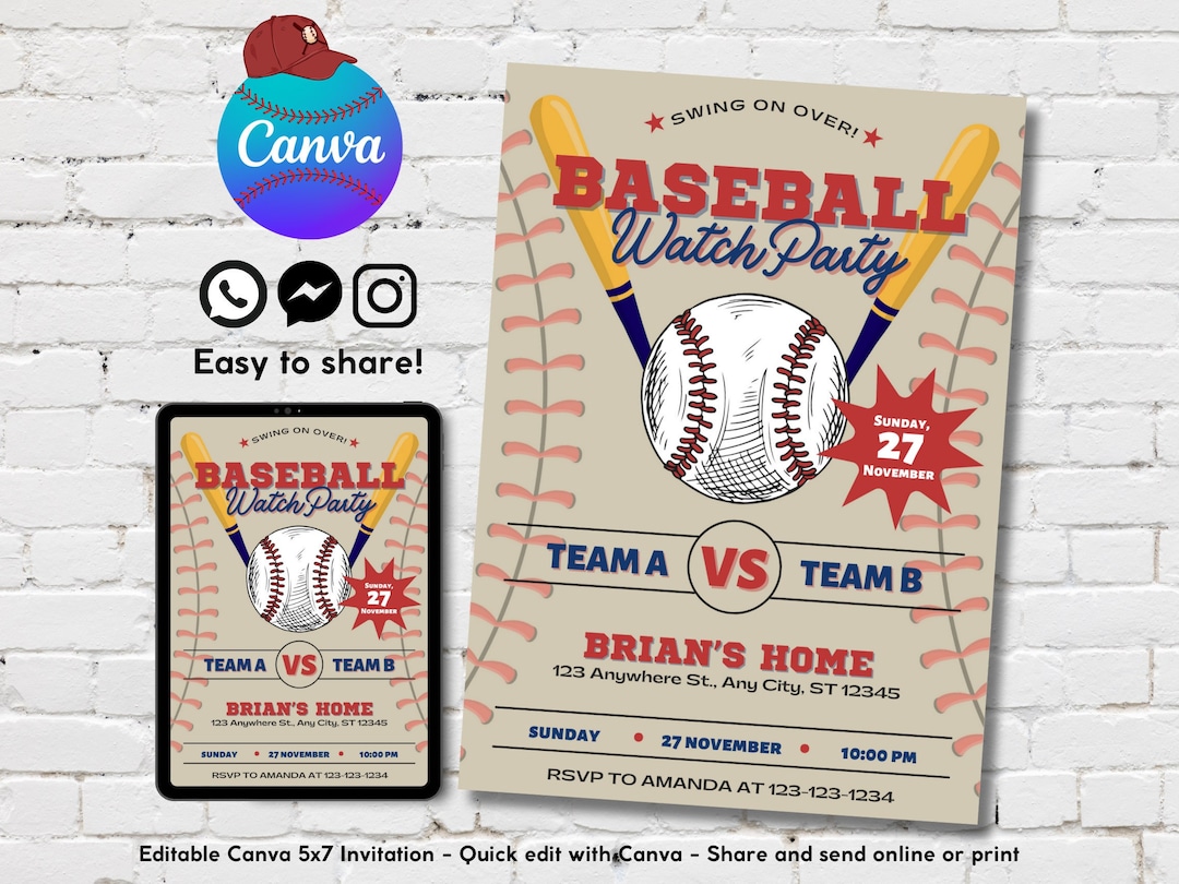 Printable Baseball Birthday Party Invitation, Editable Baseball Game ...