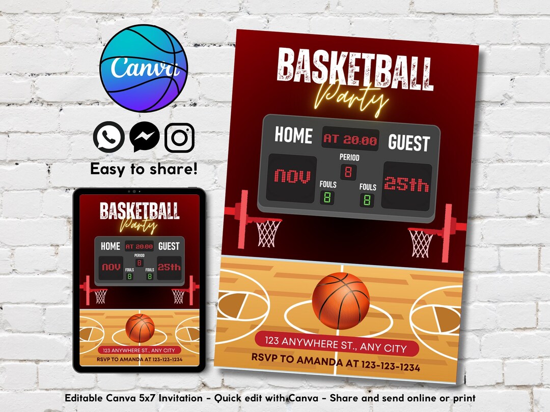 Editable Basketball Birthday Party Invitation Template, Printable ...