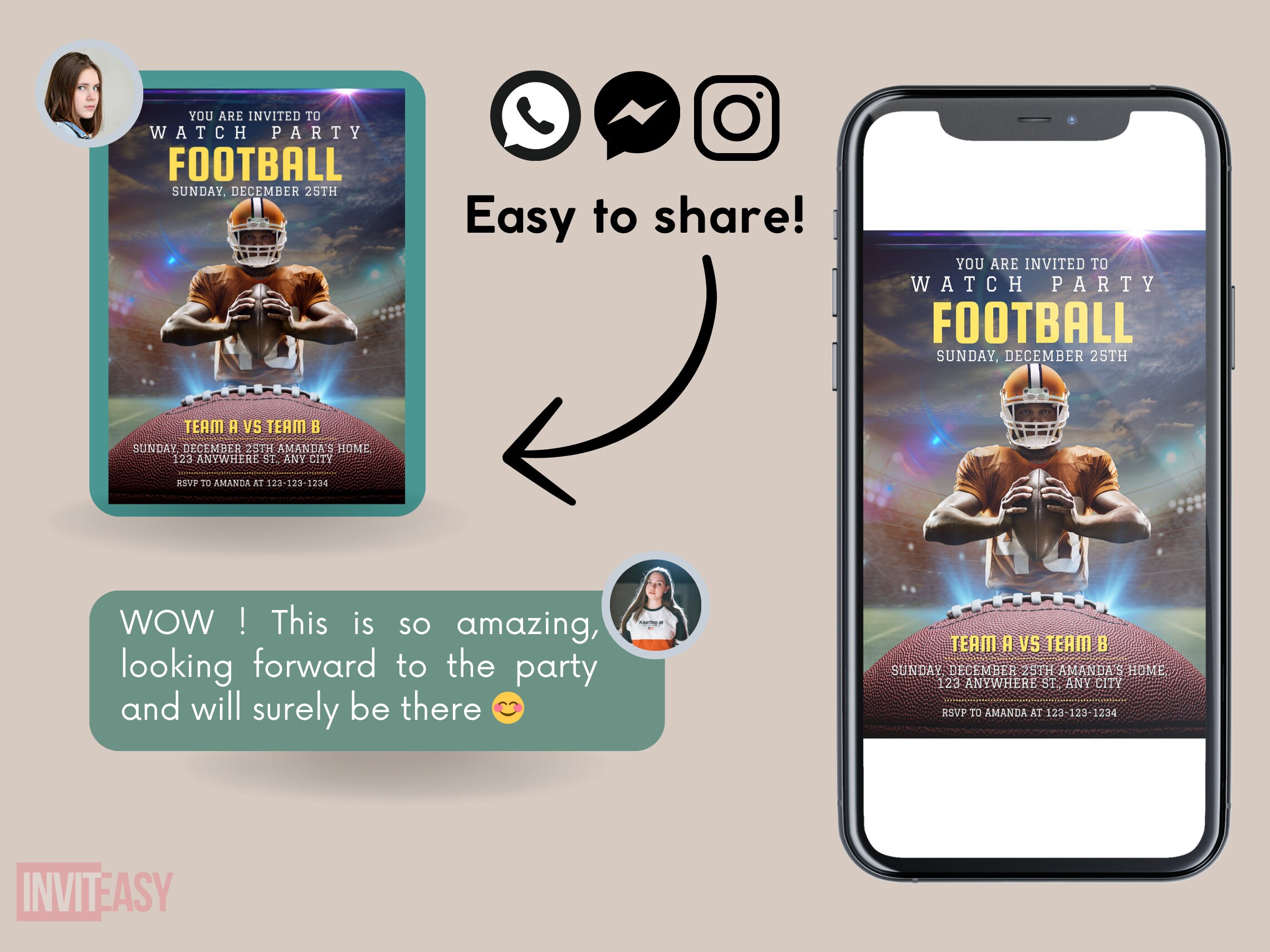 American Football Watch Party Invitation, Editable Football Game Day ...