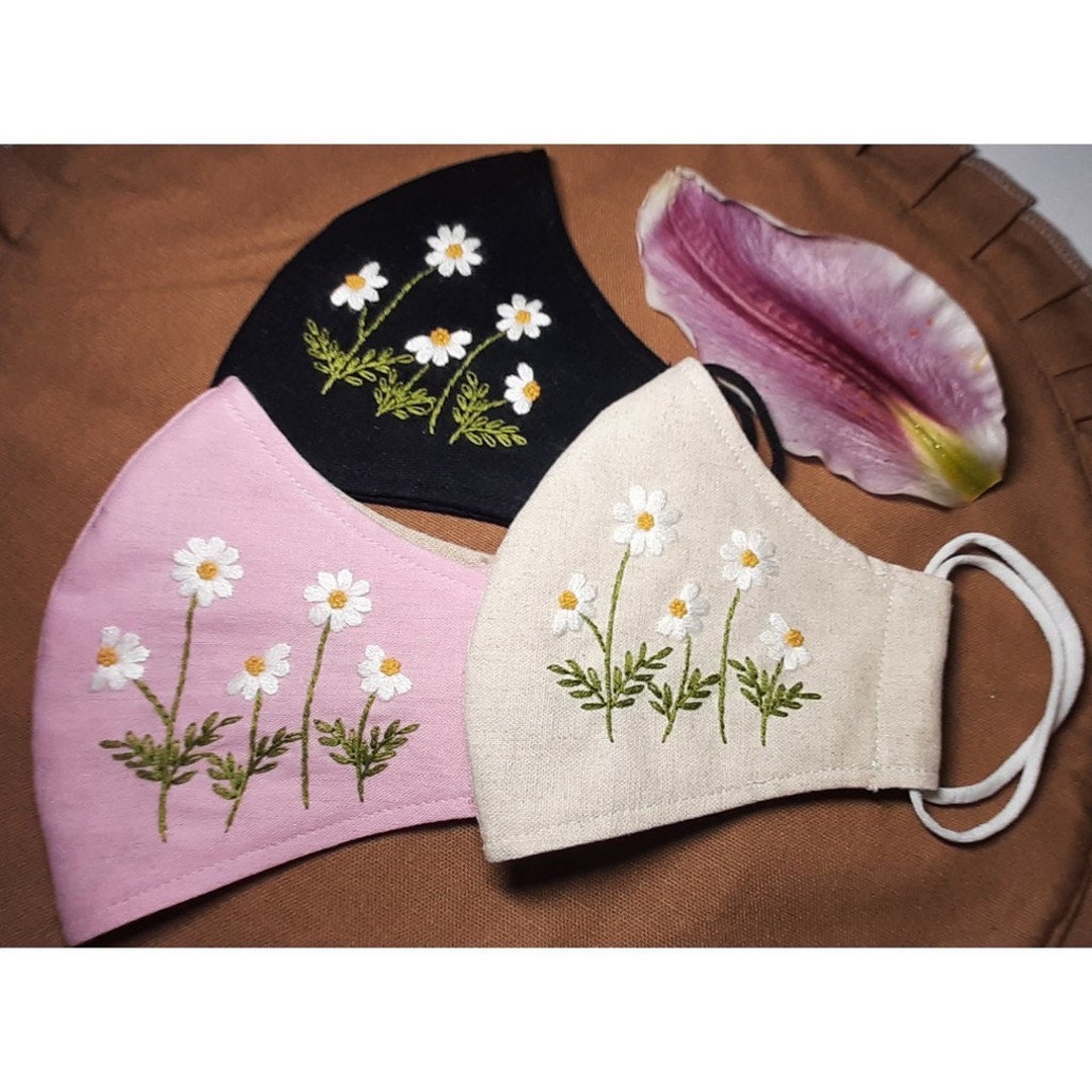 Hand Embroidered Linen Fabric Mask - Etsy