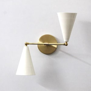 Mid Century Double Cone Shape Shinny White Shade With Raw Brass Finish ...