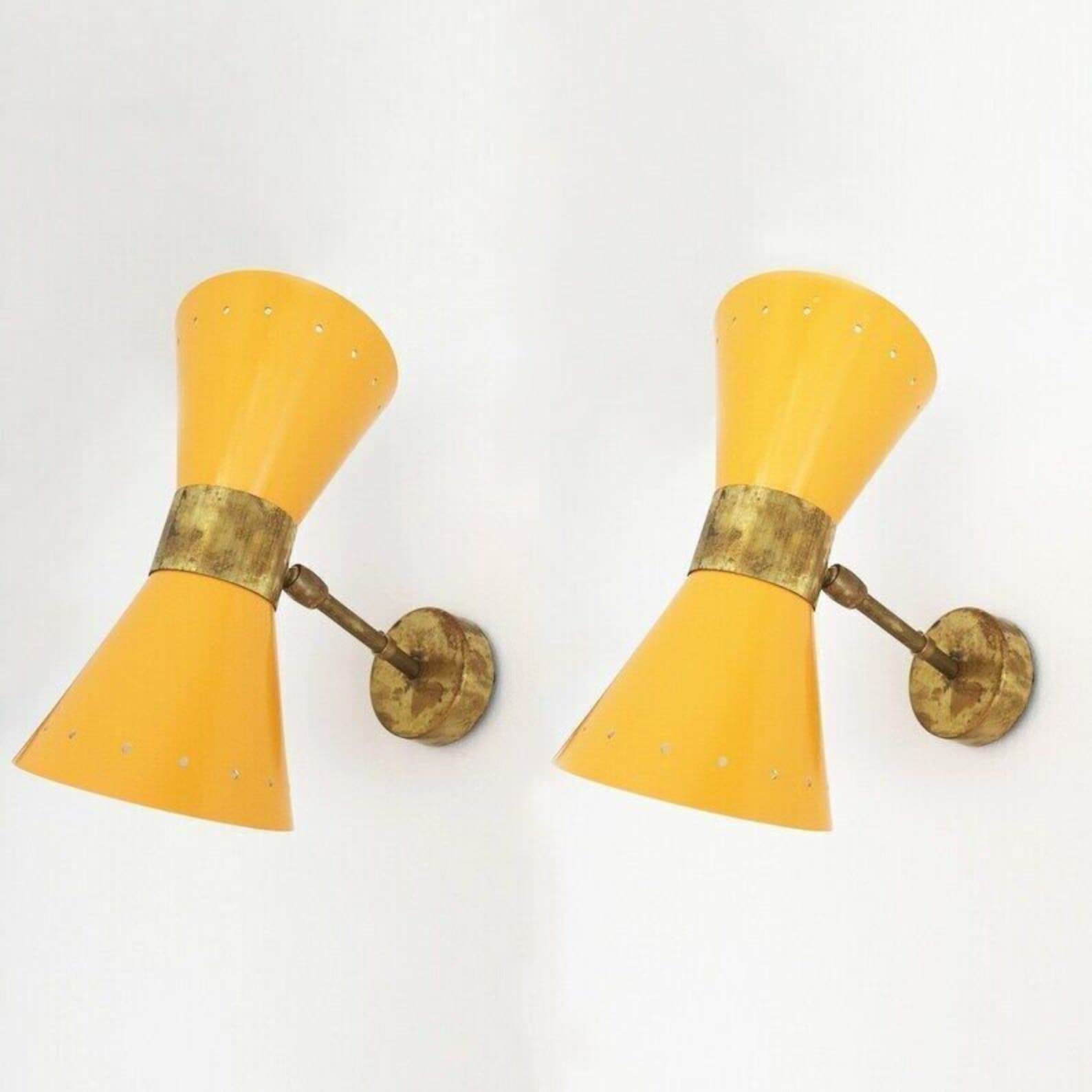 Wall Light Lamp Italian Stilnovo Diablo Yellow in Raw Brass Finish ...