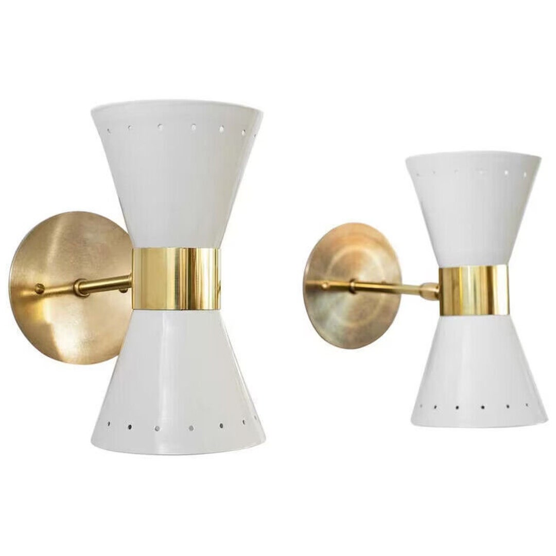 Wall Light Lamp Italian Stilnovo Diablo White in Polished Brass Finish ...