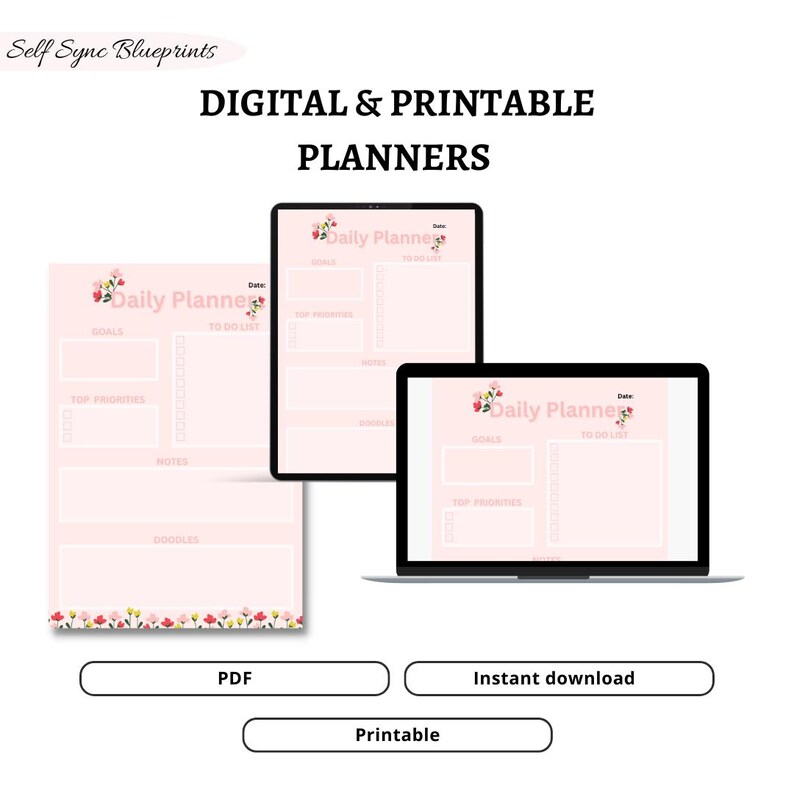 Digital Daily Planner, Printable Daily Planner, Pink Planner, Portrait ...
