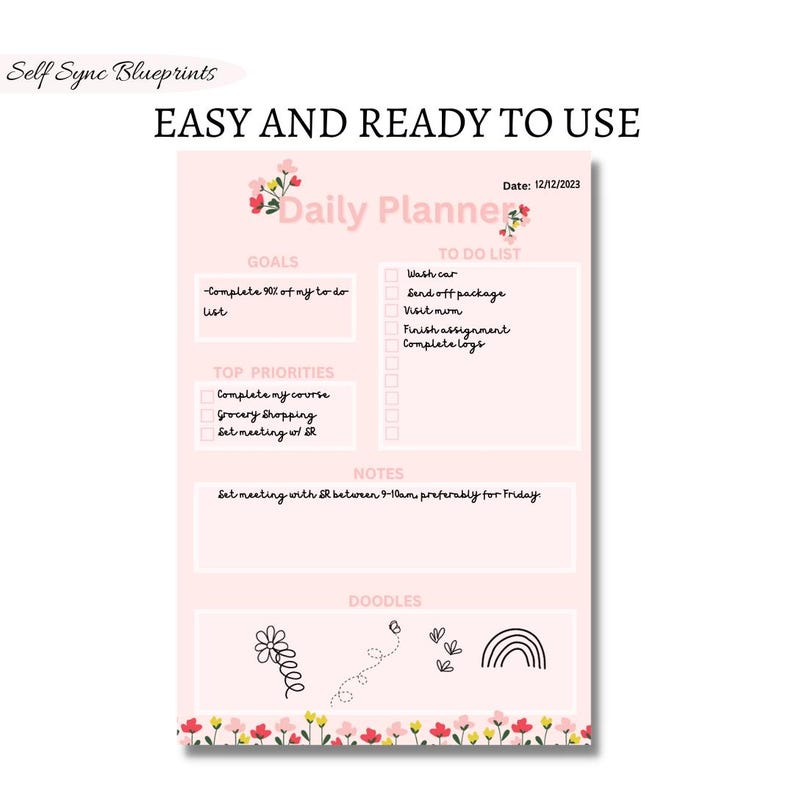 Digital Daily Planner, Printable Daily Planner, Pink Planner, Portrait ...