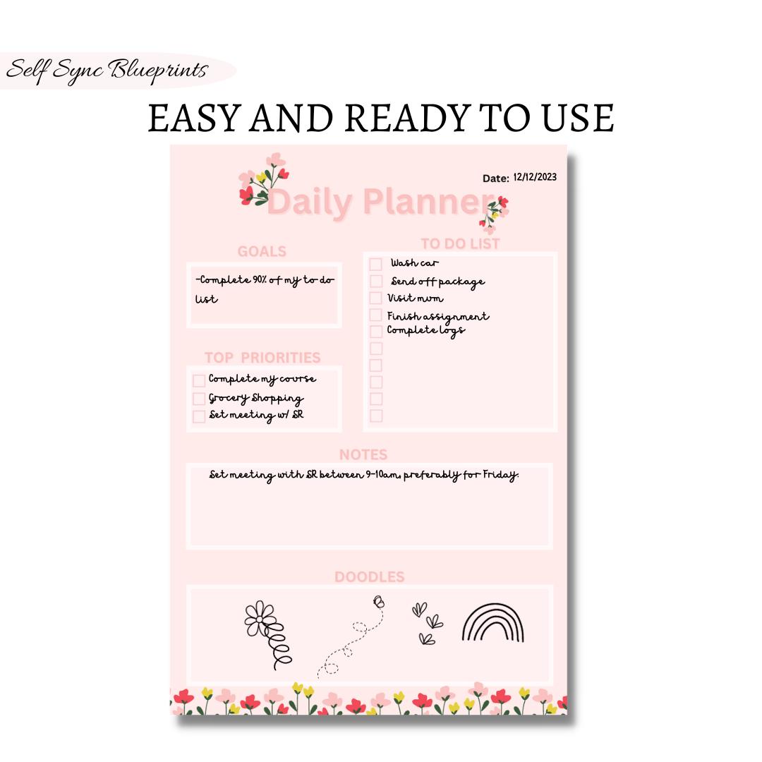 Digital Daily Planner, Printable Daily Planner, Pink Planner, Portrait ...