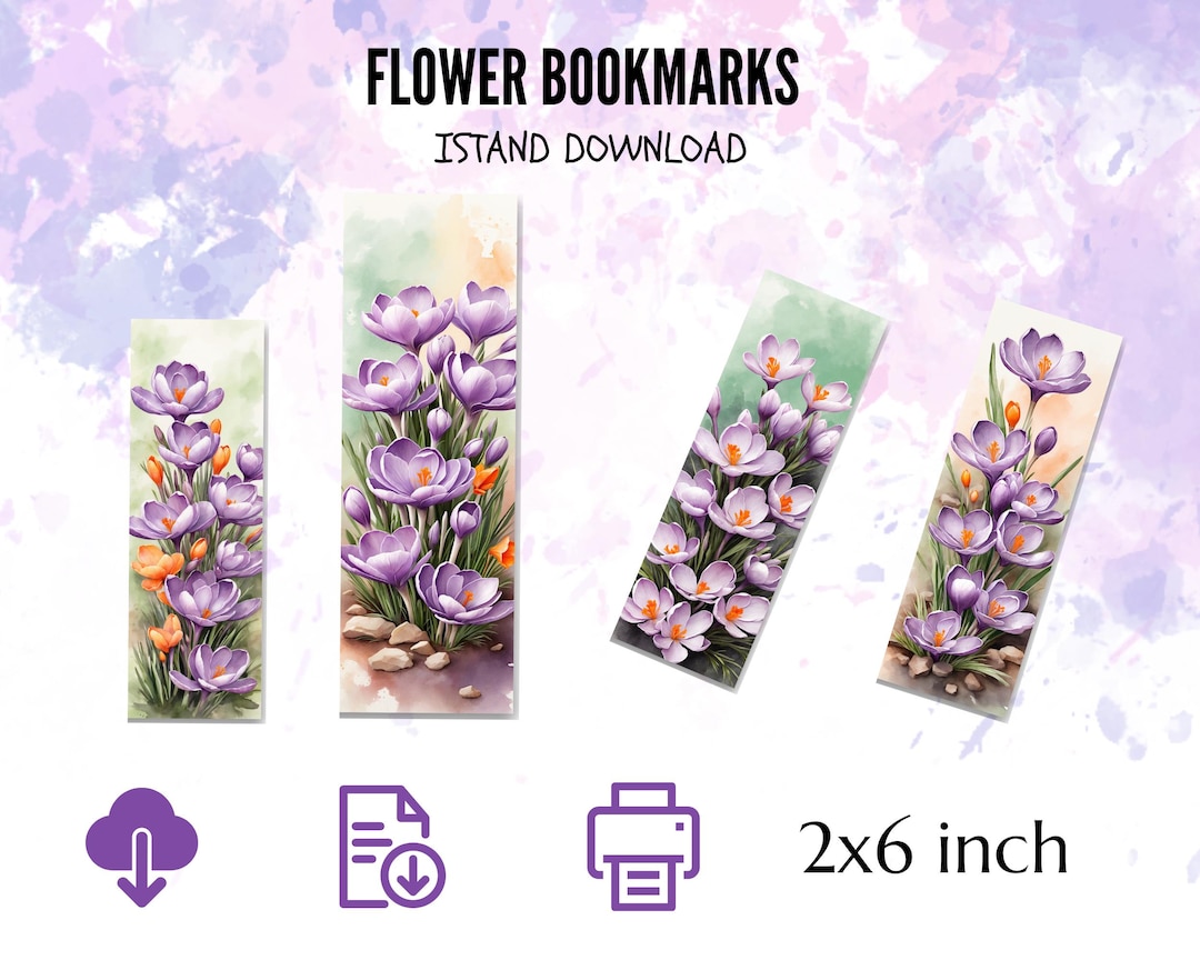 Vibrant Purple Floral Bookmarks: Digital Download Set of 4 Printable ...