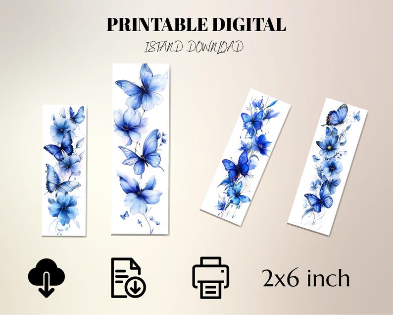 Printable Blue Butterfly Bookmarks: Digital Download Set of 4 for Book ...