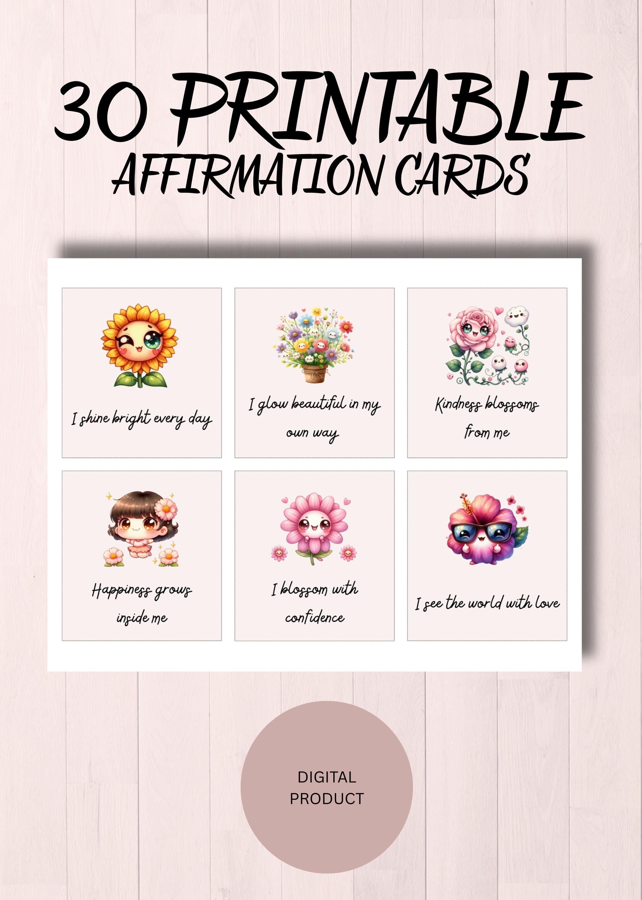 Floral Affirmation Cards for Kids: Positive Printable Deck- Digital ...