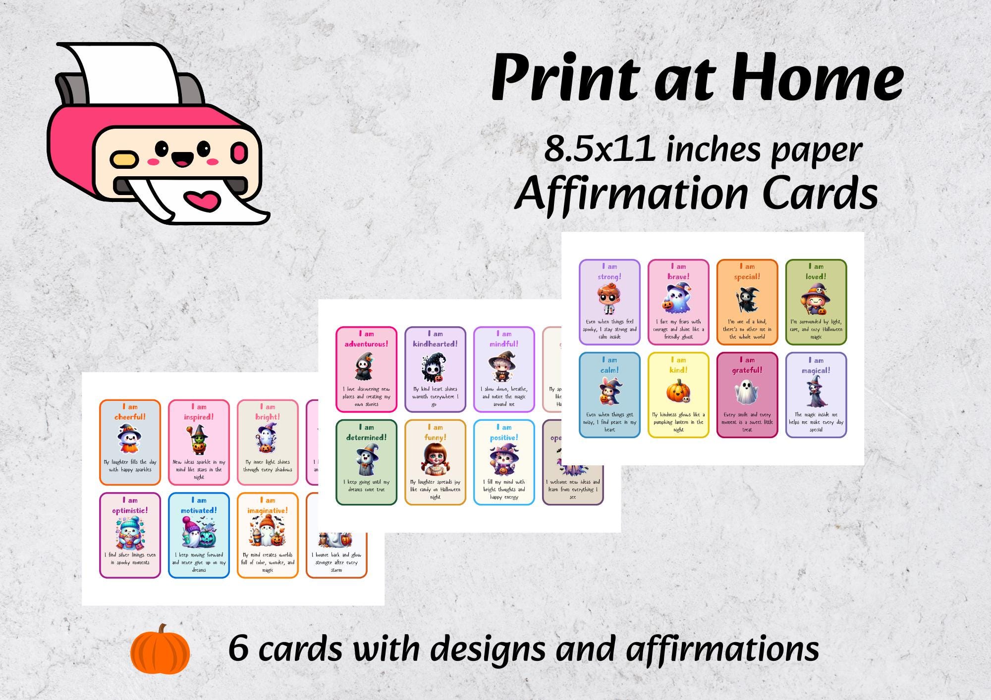 Halloween-themed Printable Confidence Cards: 48 Positive Affirmations ...