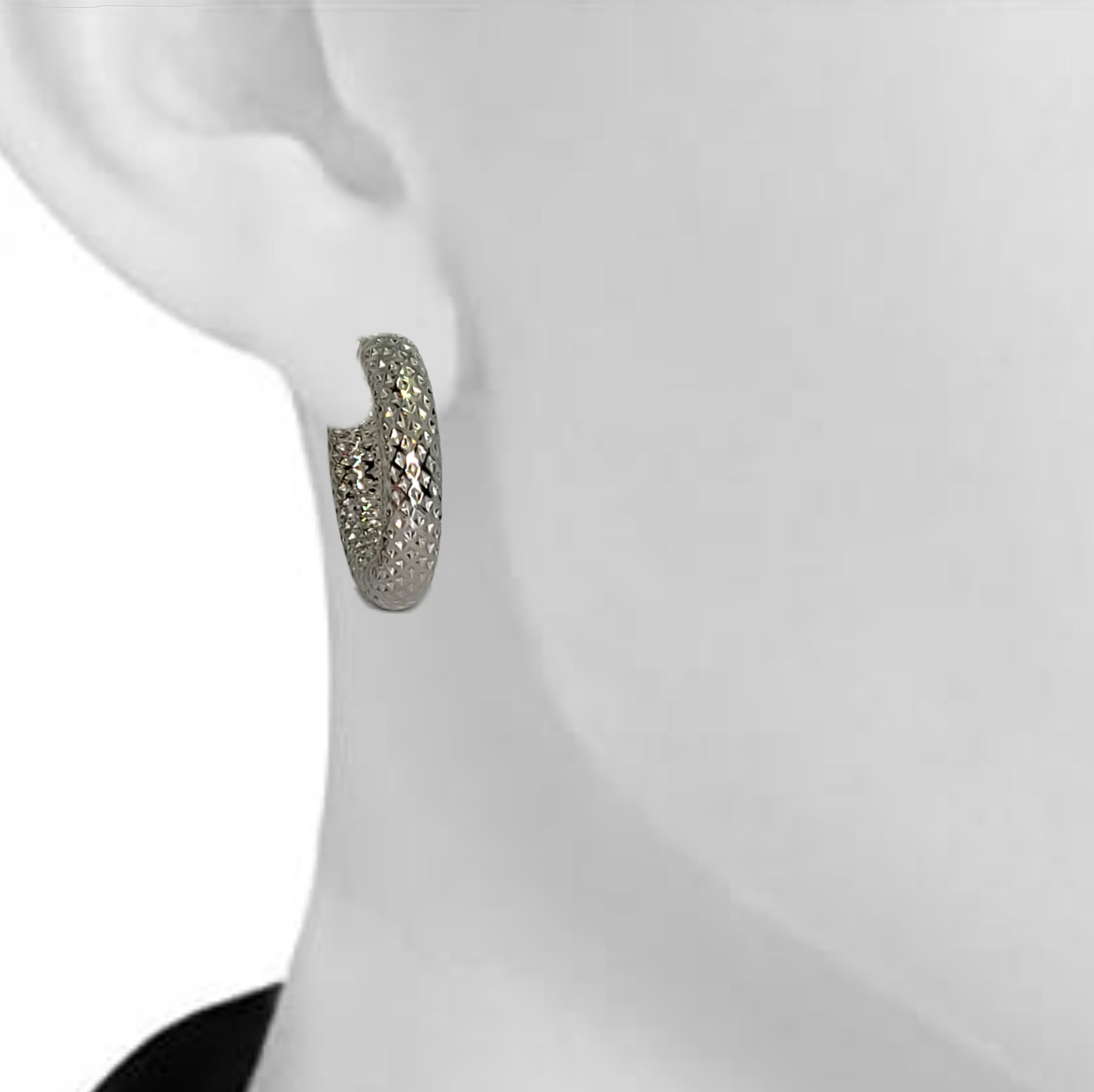 Serpent Structure Hoop Earrings Made of 925 Silver, Rhodium, Rhombus ...