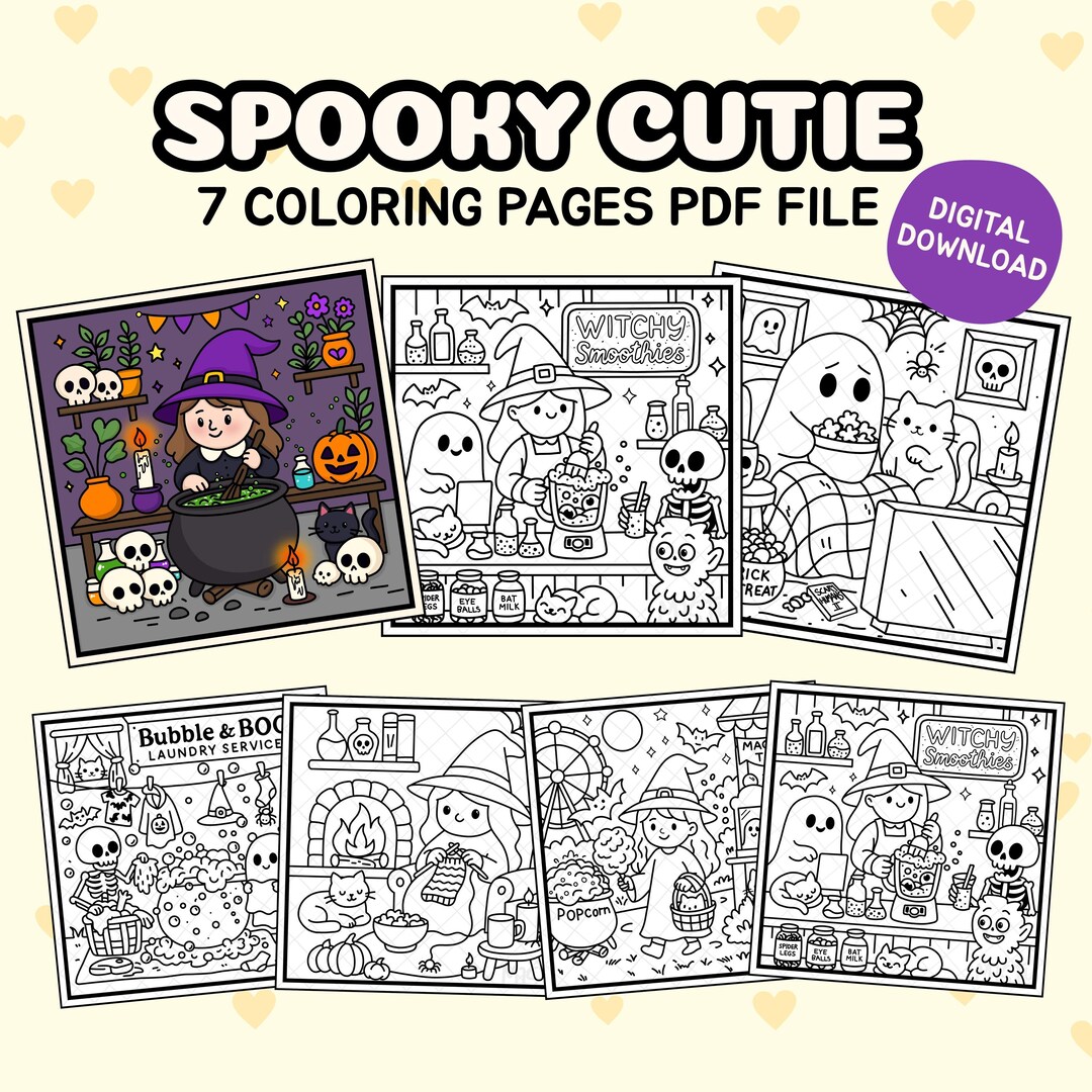 Cute Halloween Coloring Pages, Spooky Designs (PDF Download) - Etsy