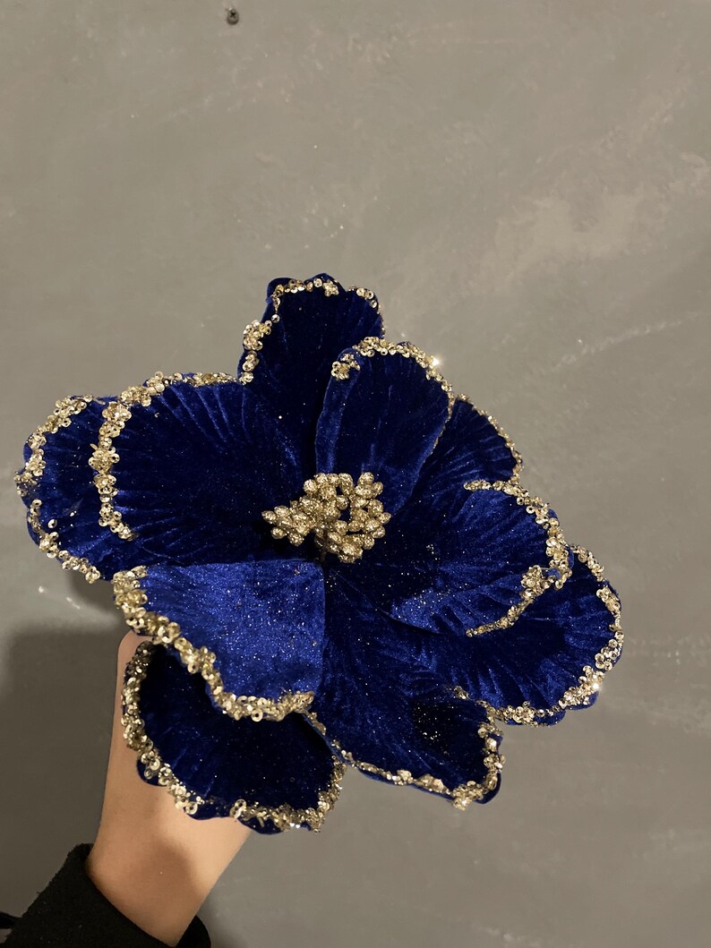 Navy Blue Christmas Magnolia 9,8 Inch, Dark Blue Christmas Floral, Blue ...